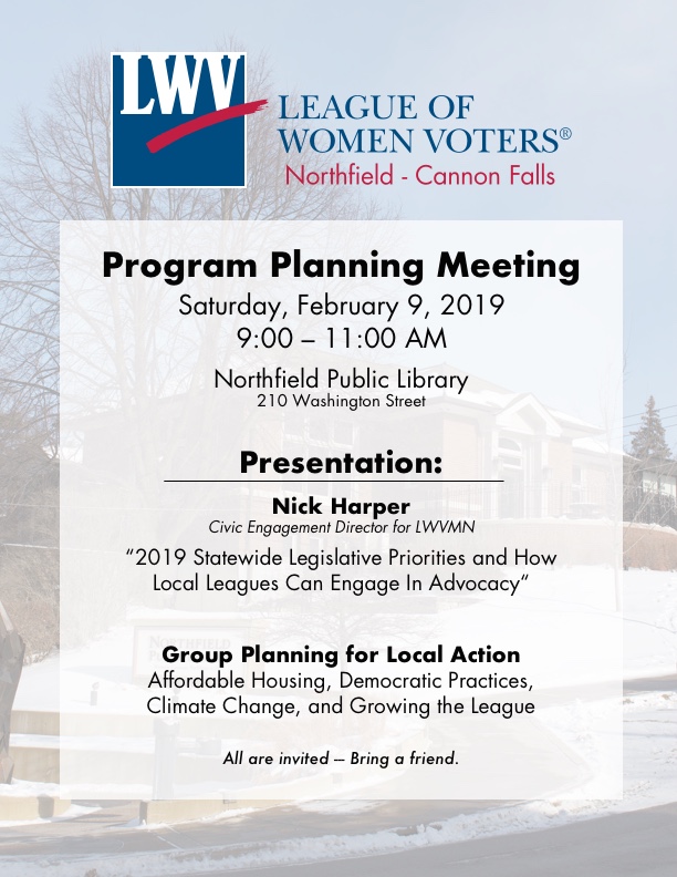 PROGRAM PLANNING MEETING – The League of Women Voters