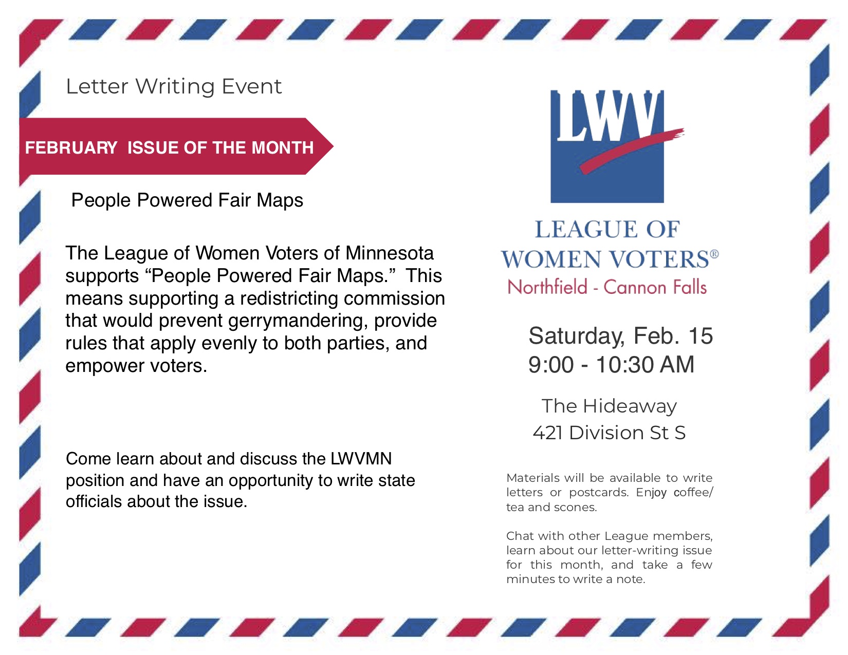 February 2020 Letter Writing – The League of Women Voters