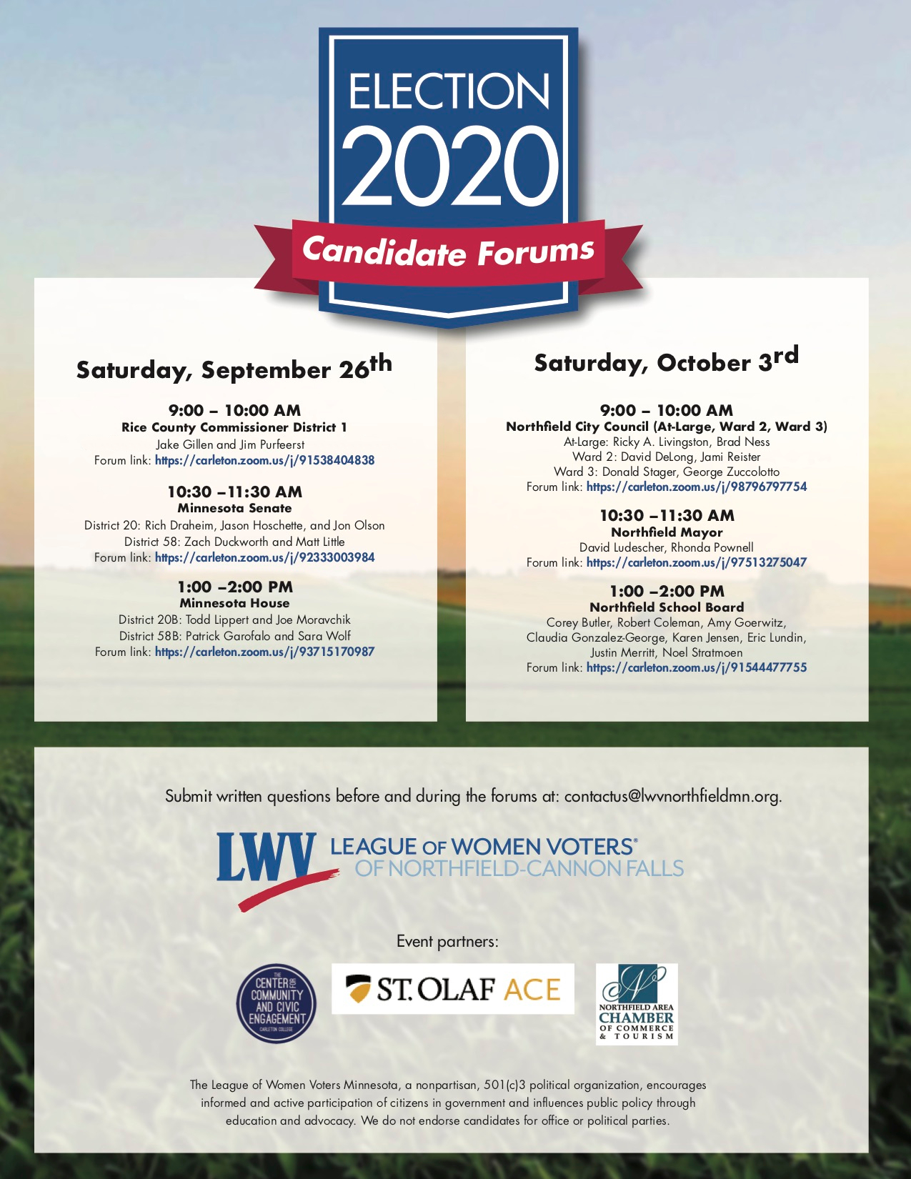 2020 Candidate Forums: Oct. 3 – The League of Women Voters